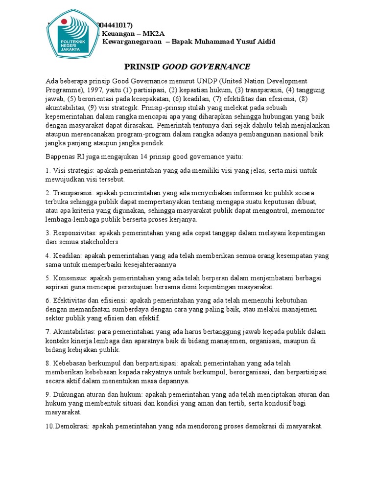 Prinsip Good Governance | PDF