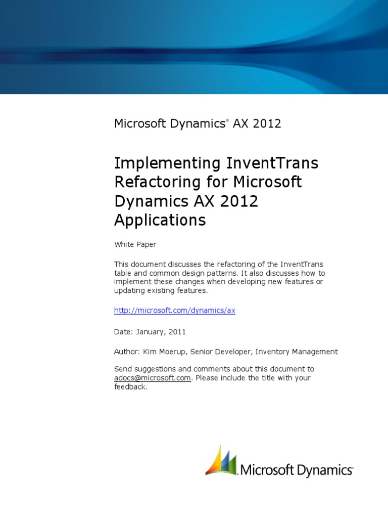 Implementing InventTrans Refactoring For Microsoft Dynamics AX Applications AX2012 | PDF ...