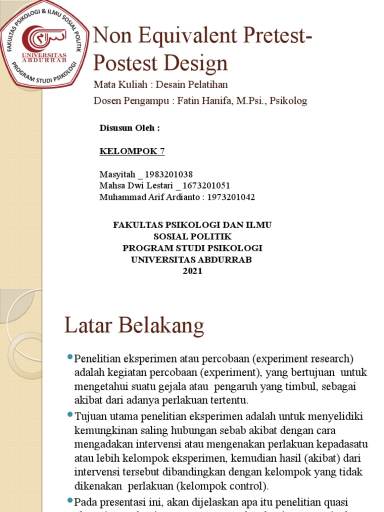 Kelompok 7 - Pretest-Posttest Non Equivalent Design | PDF