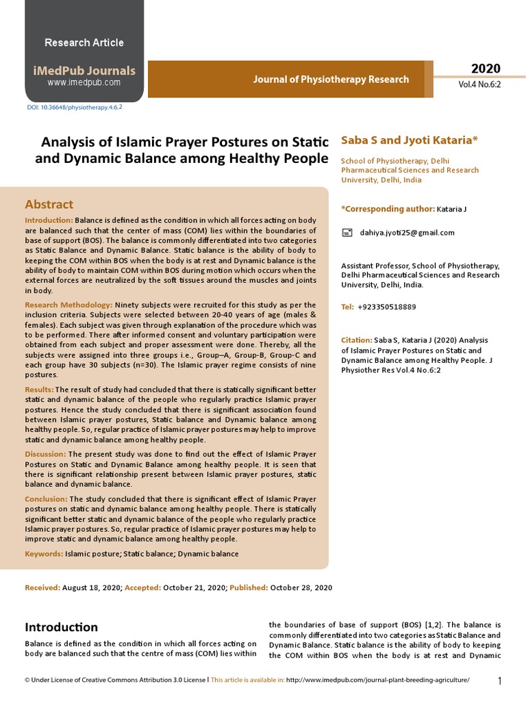 Analysis of Islamic Prayer Postures On Static and Dynamic Balance Among ...