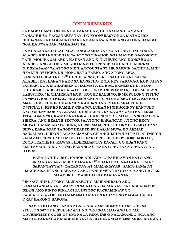 Barangay Assembly 2021 | PDF