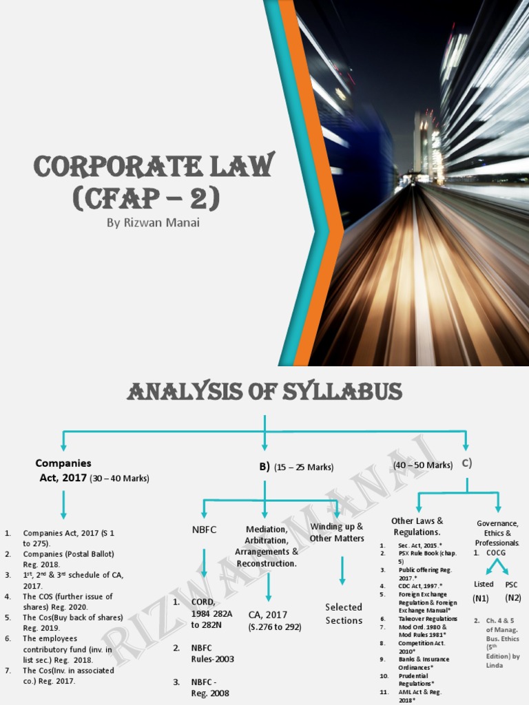 Corporate Law Overview by Rizwan Manai | PDF | Subsidiary | Companies
