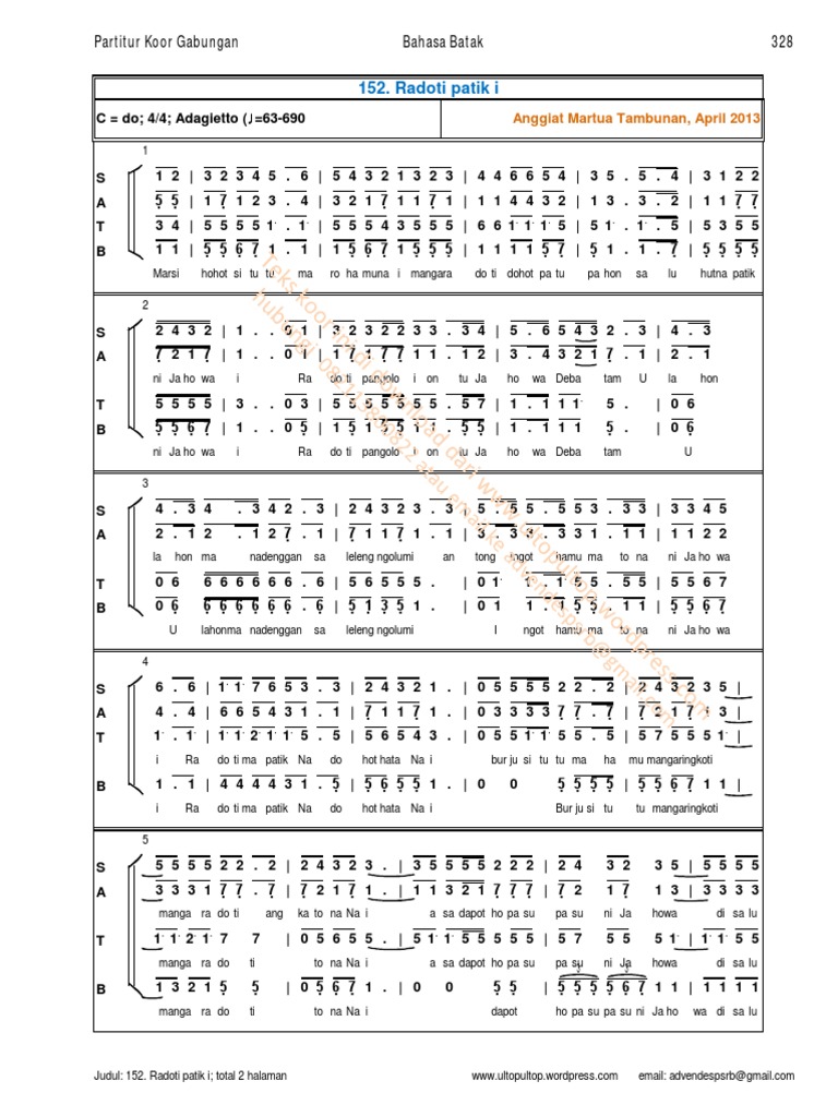 Partitur Koor Gabungan Bahasa Batak | PDF