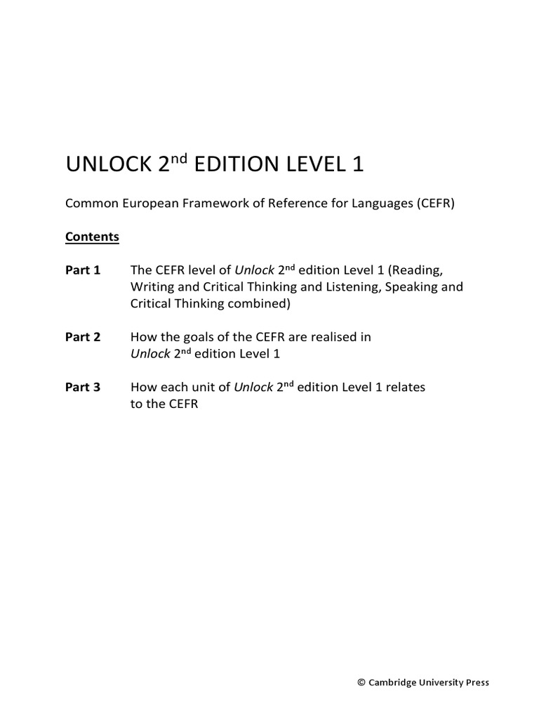 Unlock Unlock 2e L1 CEFR Correlation CEFR Correlation | PDF | Speech | Communication