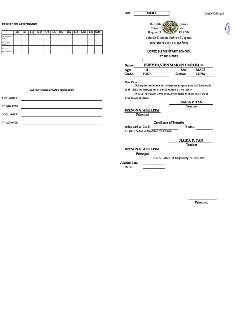 Form 138 B Naida | Download Free PDF | Languages Of Asia | Writing