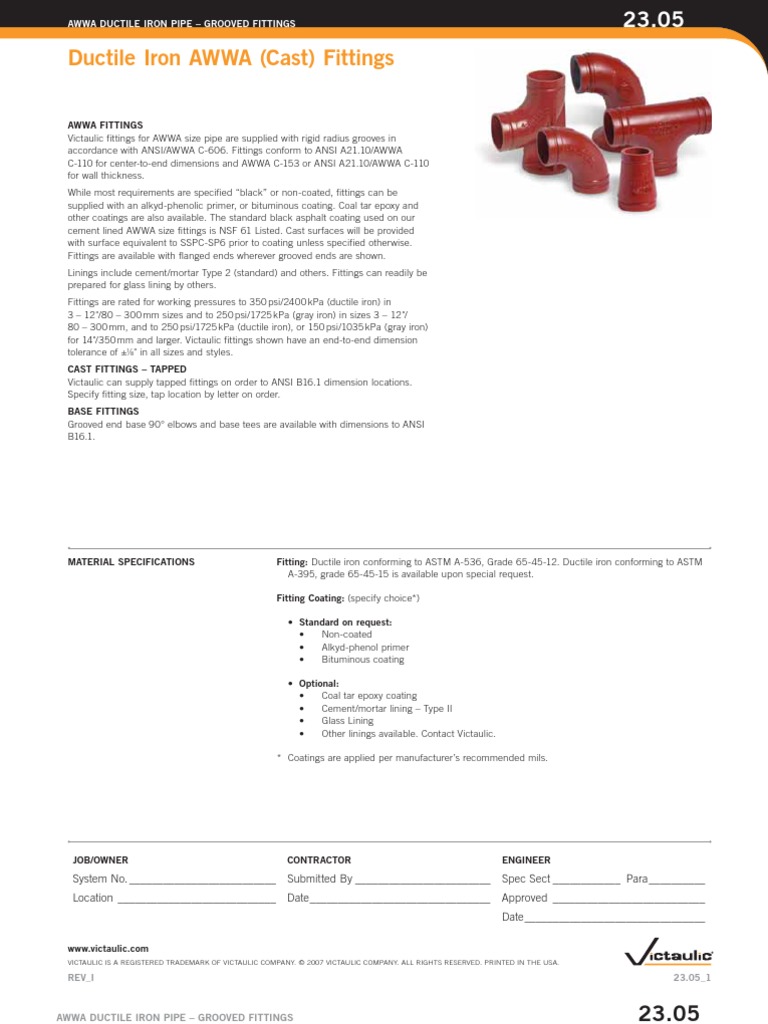 AWWA Ductile Iron Fitting Table | PDF | Pipe (Fluid Conveyance ...