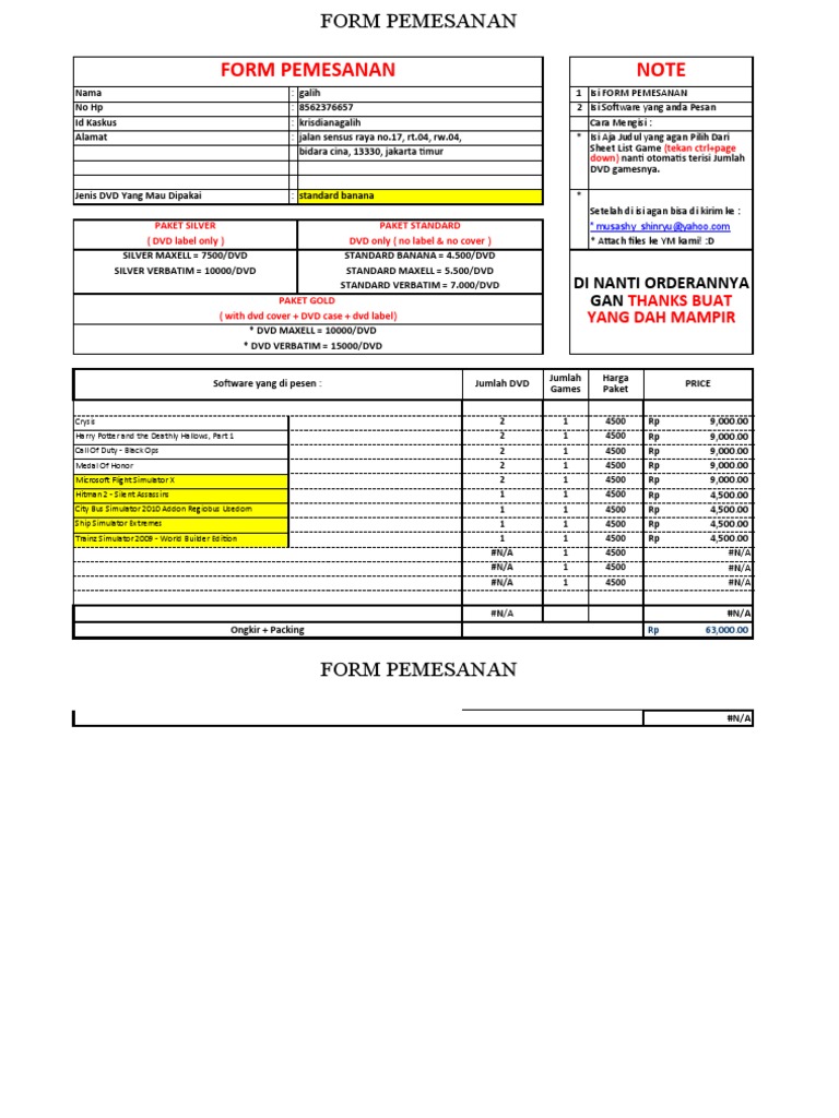 Form Pemesanan & Full List 14 January 2011 (New) | PDF