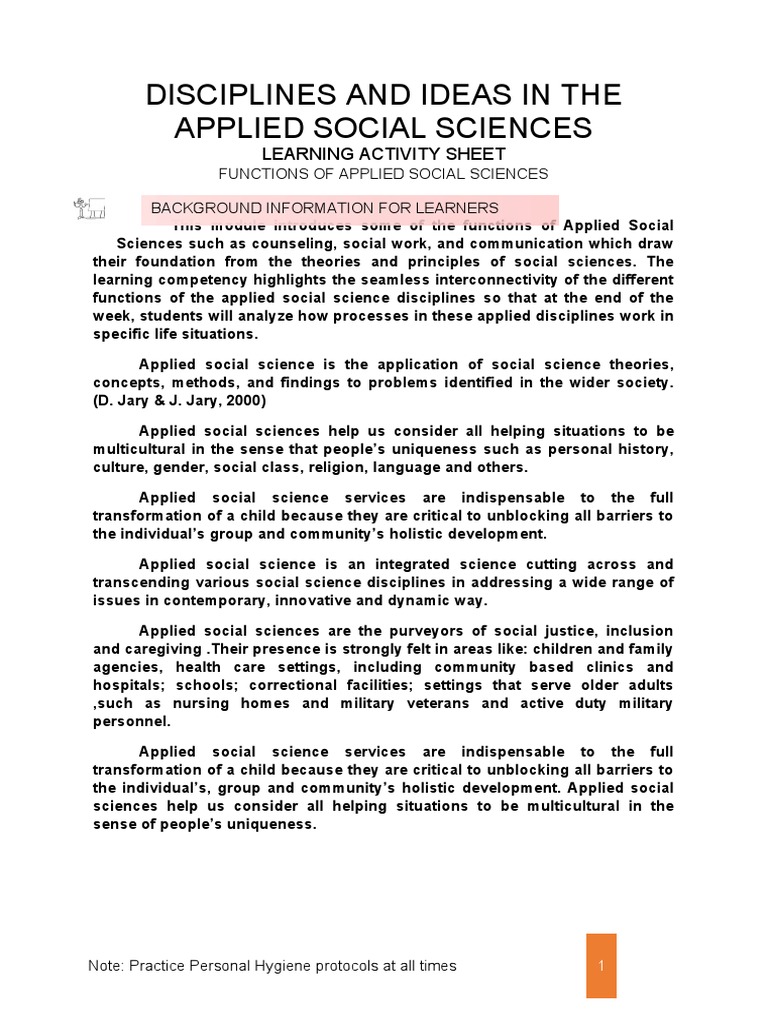 Disciplines and Ideas in The Applied Social Sciences: Learning Activity ...