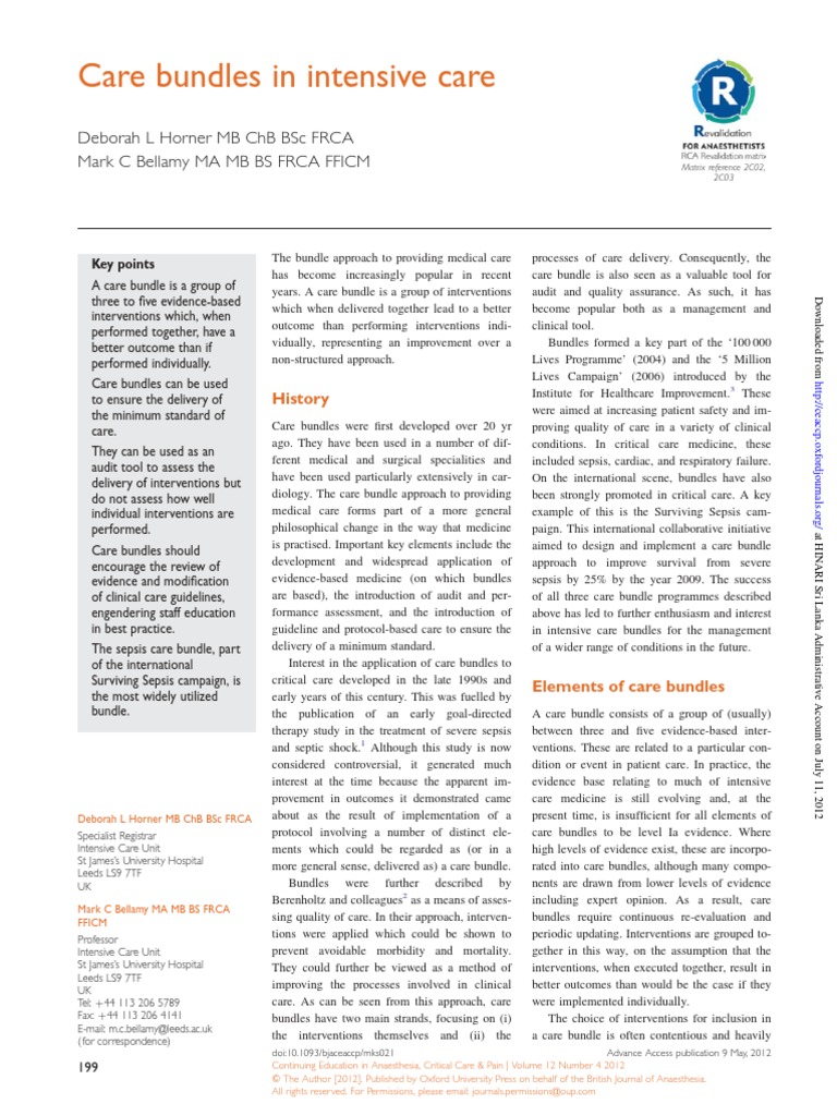 Care Bundles in Intensive Care | PDF | Sepsis | Evidence Based Medicine