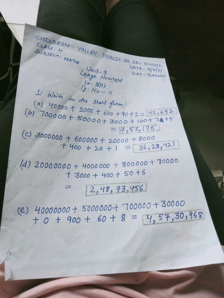 Class - 4 Maths Unit-3 (Large Numbers) | PDF | Vocabulary | Infographics