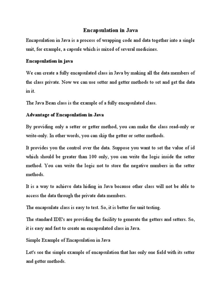 Encapsulation in Java | PDF | Models Of Computation | Class (Computer Programming)