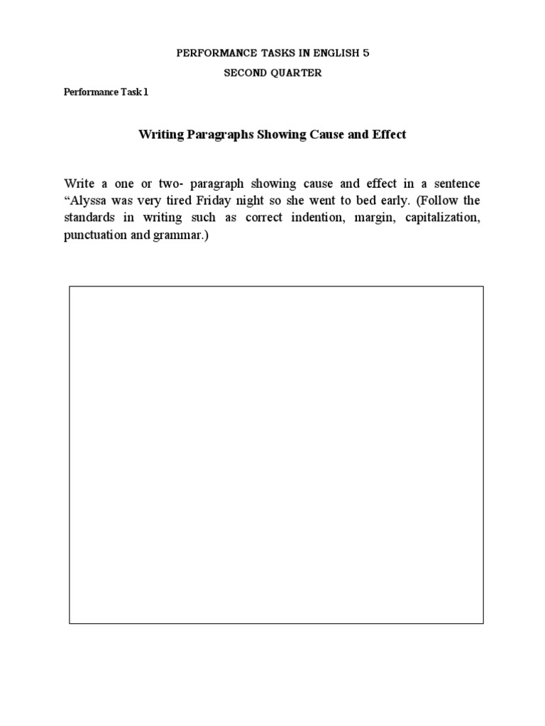 Writing Paragraphs Showing Cause and Effect: Performance Tasks in ...