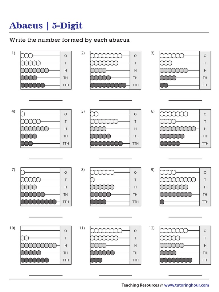 Abacus - 5-Digit: Write The Number Formed by Each Abacus | PDF | Teaching Mathematics