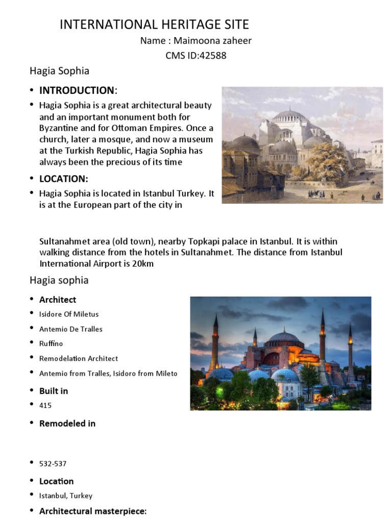 International Heritage Site: Hagia Sophia | Download Free PDF | Dome | Constantinople