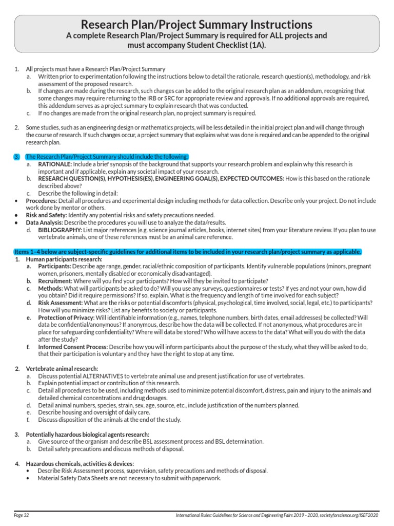 Research Plan/Project Summary Instructions | PDF | Risk | Science