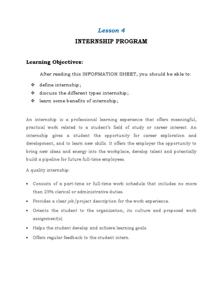 Internship Program: Lesson 4 | Download Free PDF | Internship | Job Hunting
