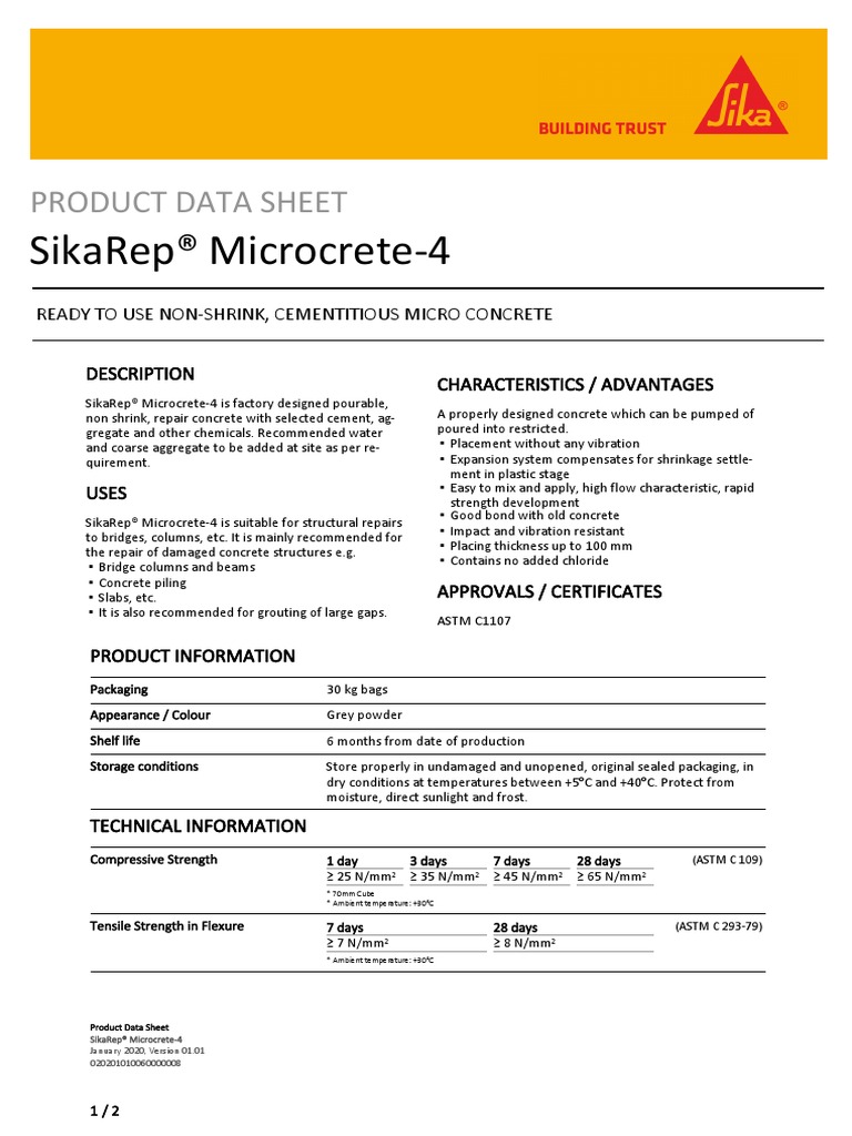 Sikarep® Microcrete-4: Product Data Sheet | Download Free PDF ...