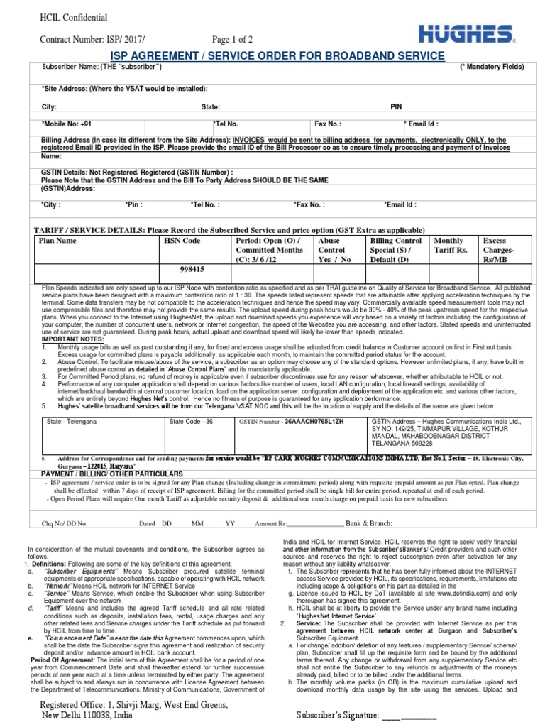 ISP Agreement for Broadband Service | PDF | Subscription Business Model ...