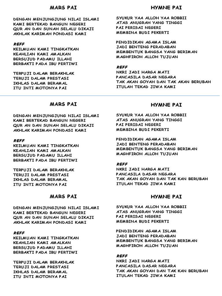 Teks Lagu MARS PAI XX | PDF