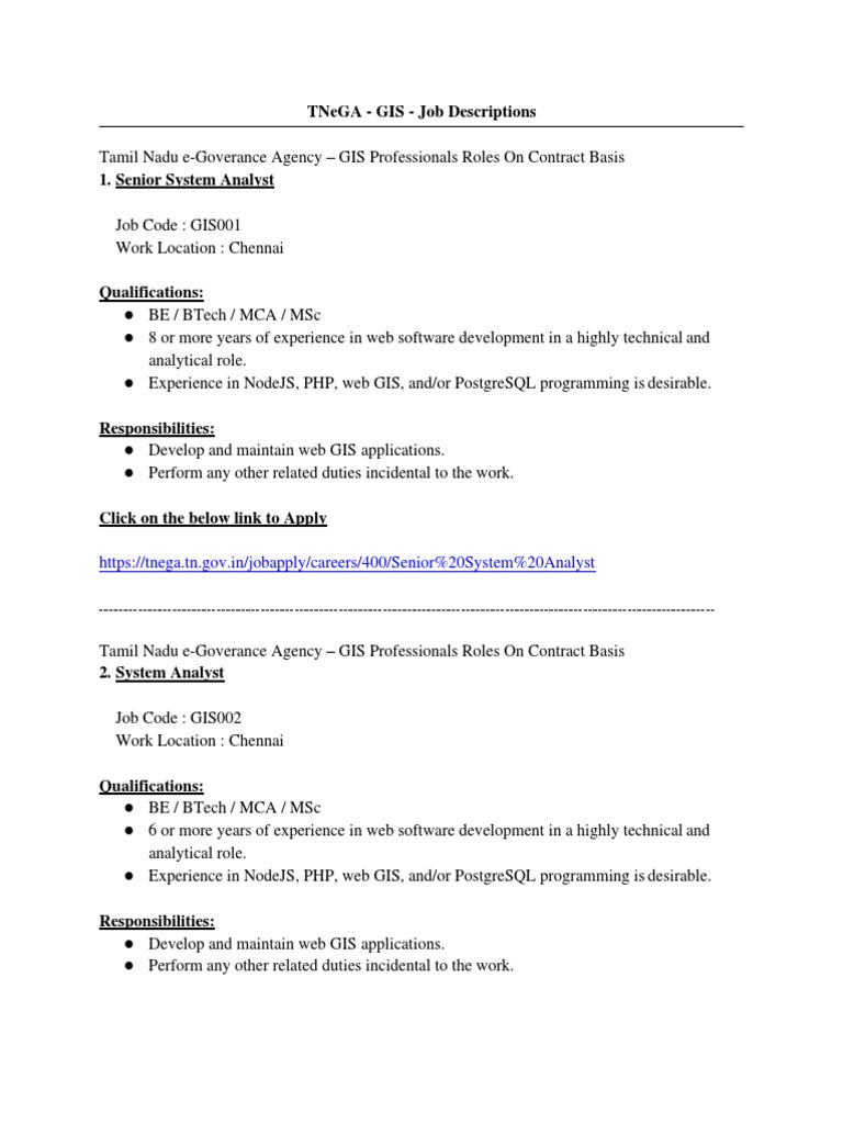 Tnega - Gis - Job Descriptions | PDF | Databases | Programmer