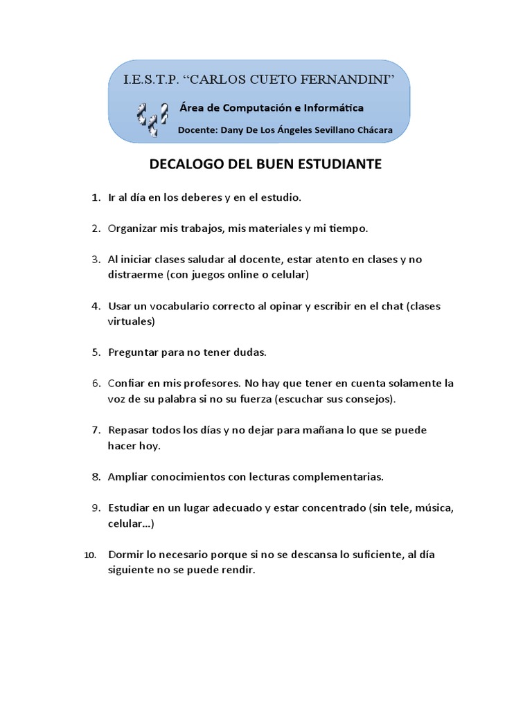Decalogo Del Estudiante | PDF