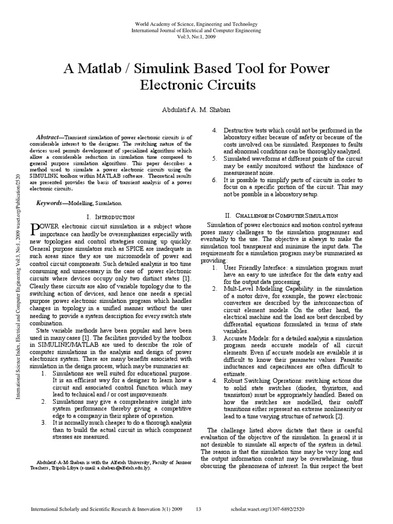 A Matlab / Simulink Based Tool For Power Electronic Circuits | PDF ...