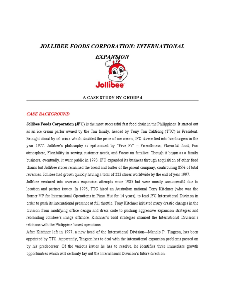 Jollibee Foods Corporation: International Expansion: Case Background ...