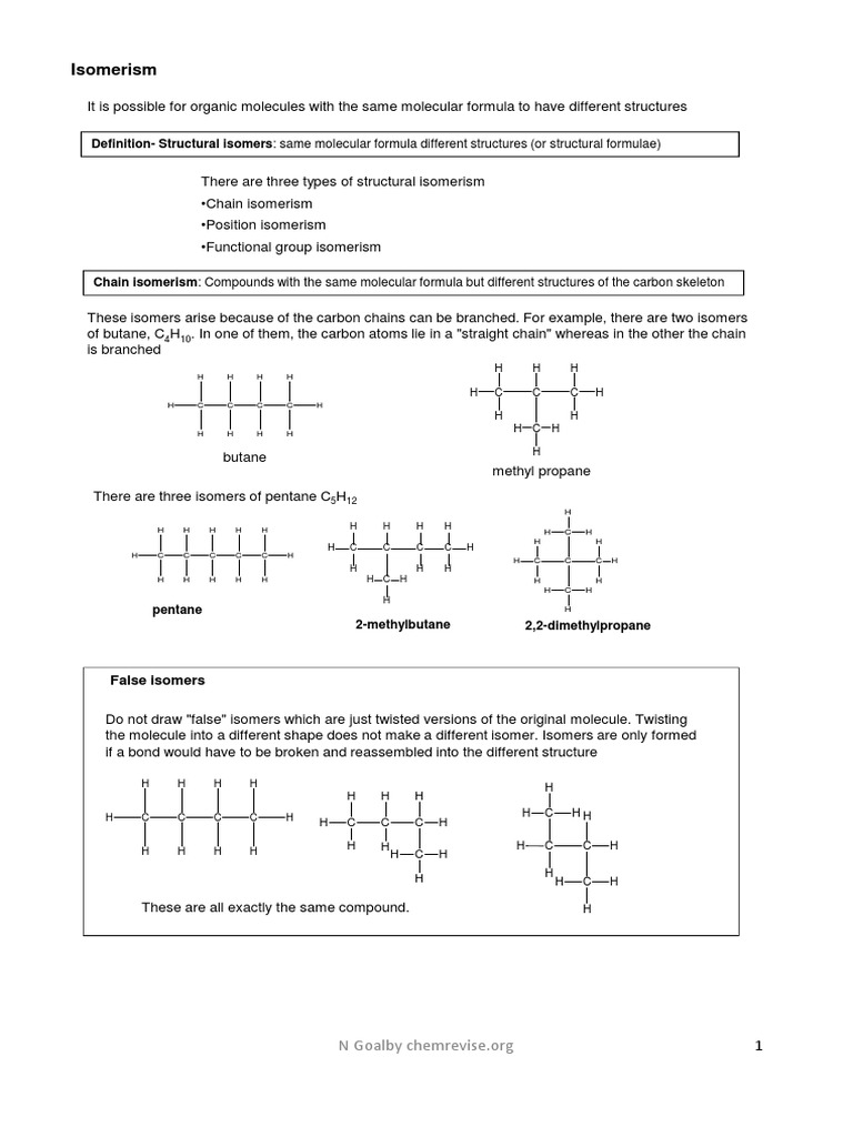 Isomerism: Definition-Structural Isomers: Same Molecular Formula ...