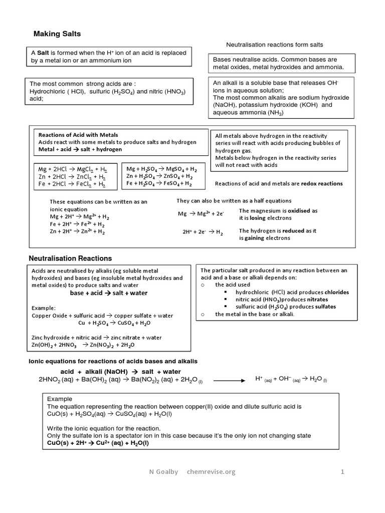 Neutralisation and Salt Formation Guide | PDF | Hydroxide | Salt ...