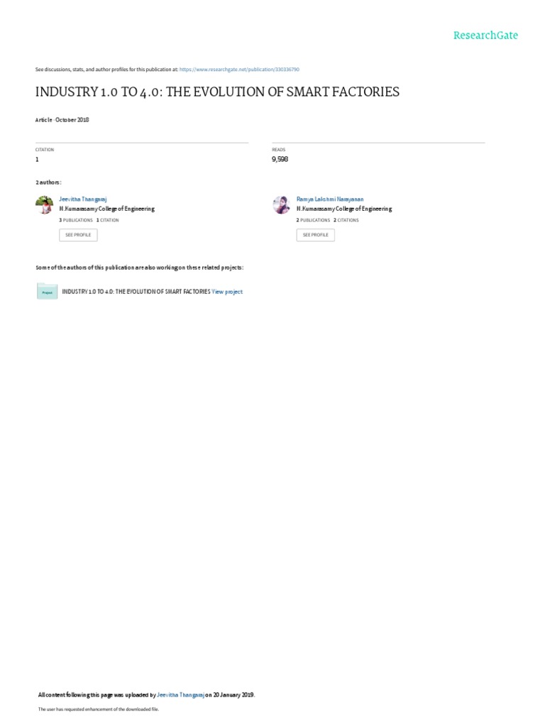 Industry 1.0 To 4.0: The Evolution of Smart Factories: October 2018 ...