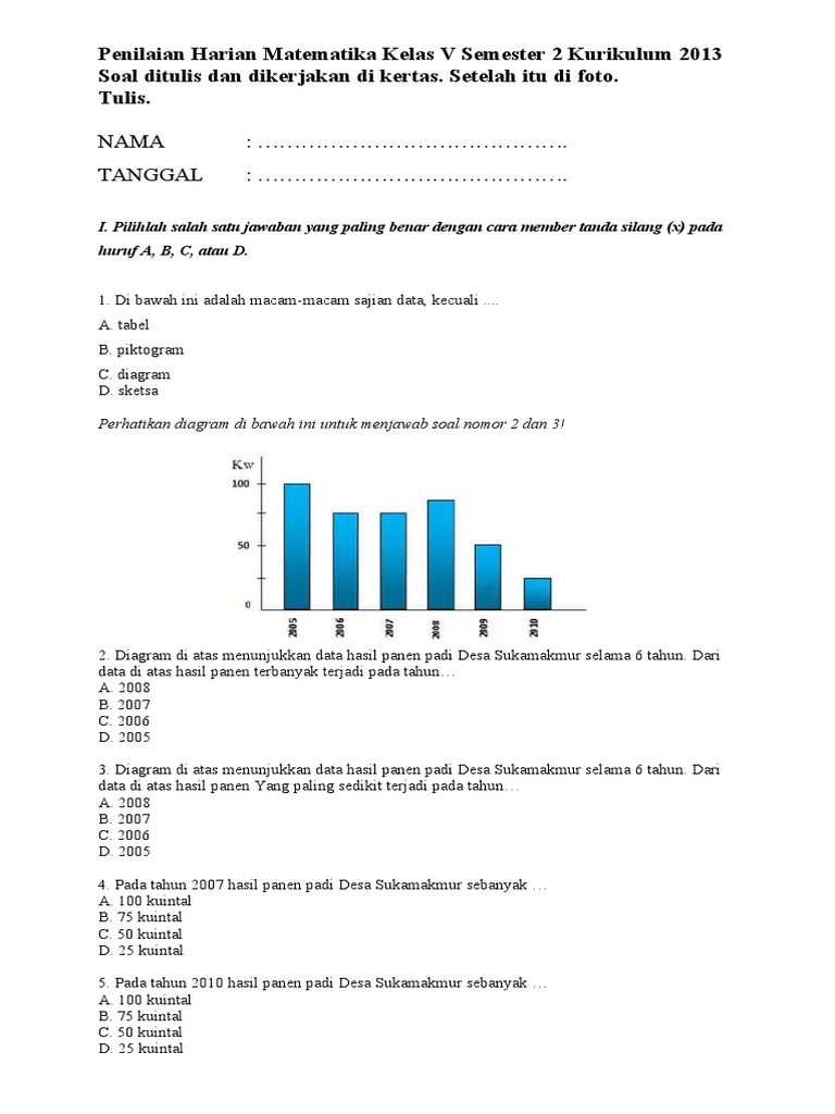 Soal MTK Penyajian Data Kelas 5 Mi Al Maarif | PDF