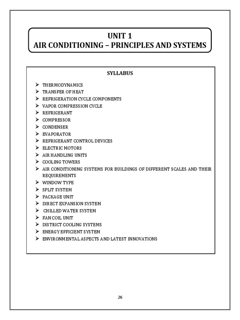 Unit 1 Air Conditioning - Principles and Systems: Syllabus | PDF | Air ...