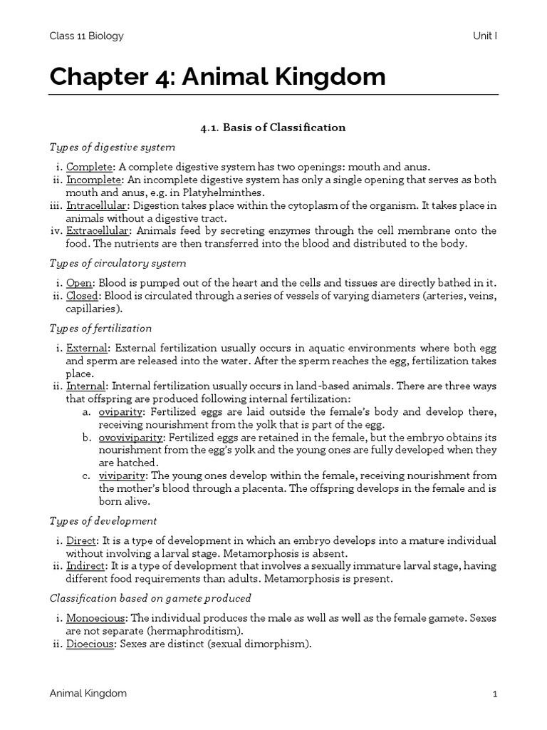044BIO11-04 Animal Kingdom (Study Notes) | PDF | Anatomy | Zoology