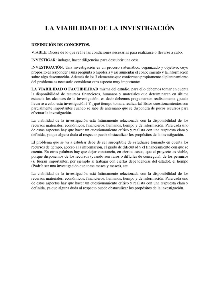 Semana 5 LA VIABILIDAD DE LA INVESTIGACIÓN E | PDF