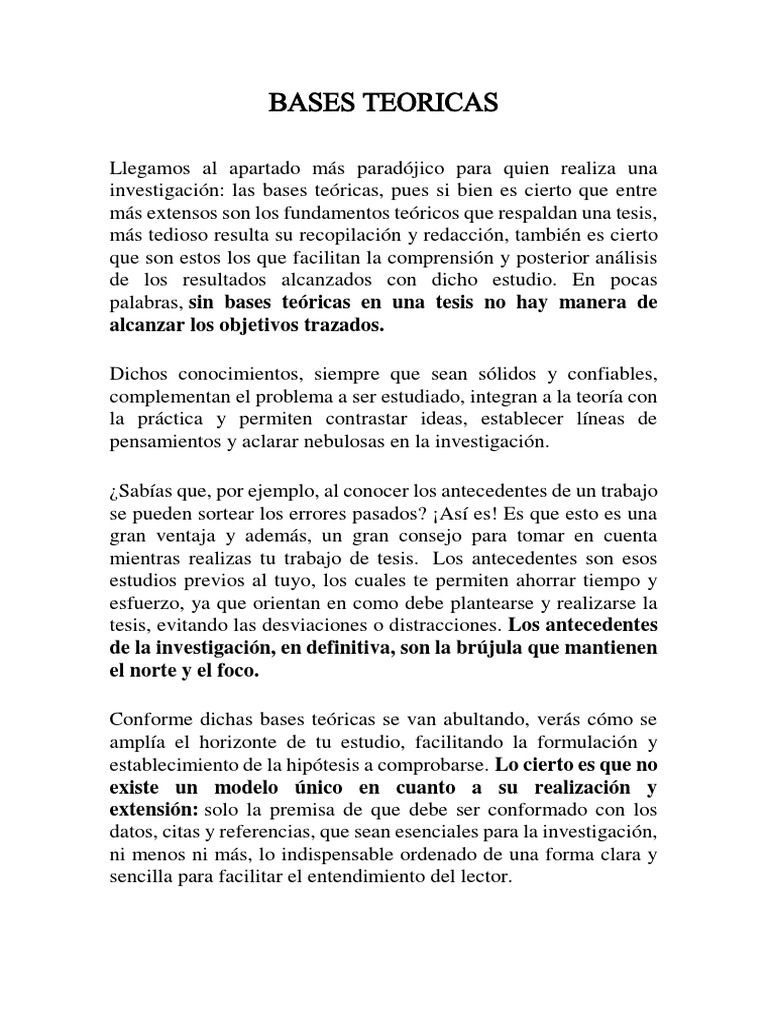 Cómo redactar bases teóricas en tesis | PDF | Teoría | Science