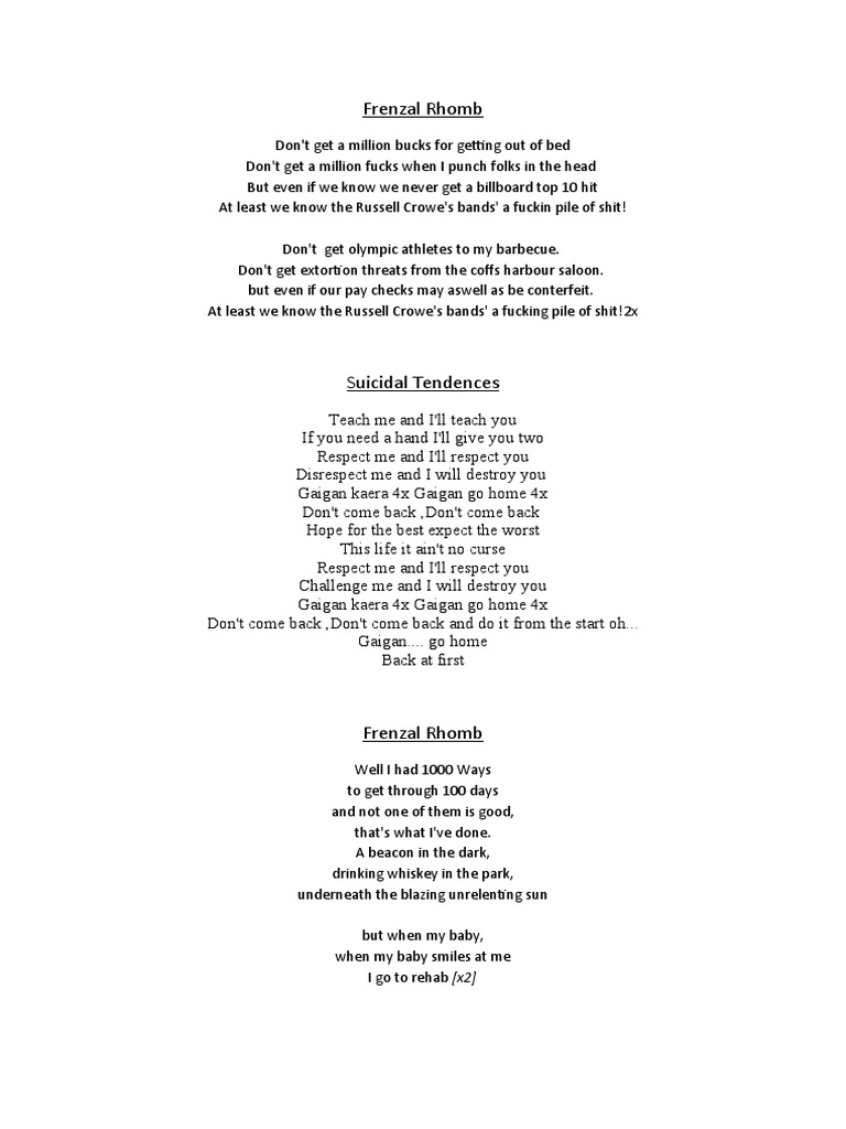 Punk Lyrics Pdf