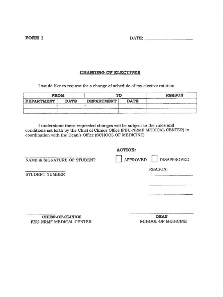 Change of Electives Form 1 | PDF