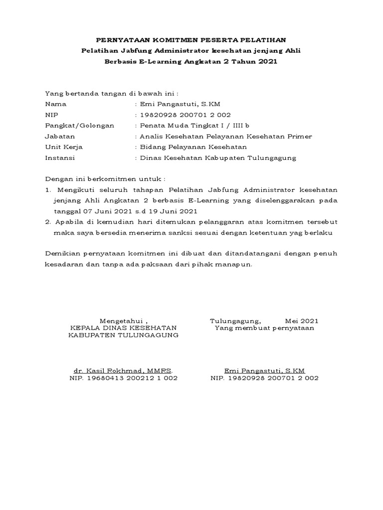 Pernyataan Komitmen Peserta Pelatihan | PDF