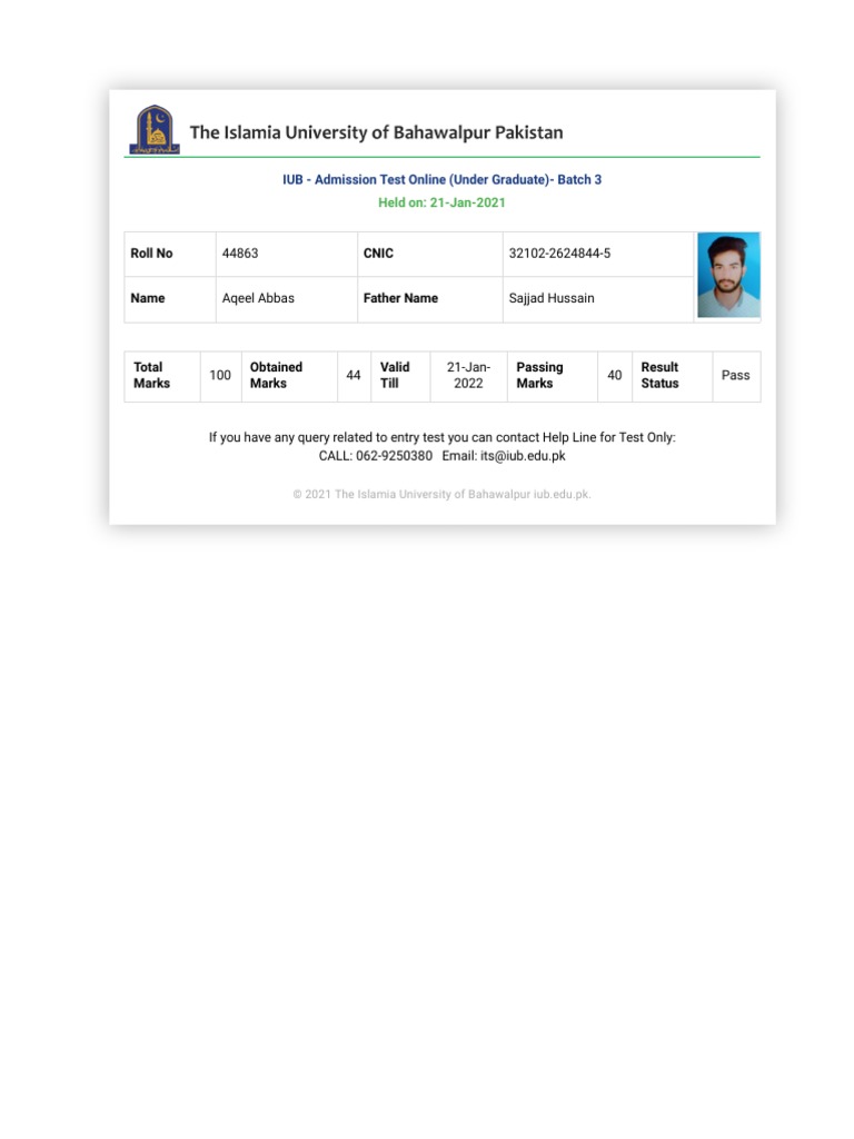 Https Eportal - Iub.edu - PK Tests STD Students Result 20211020365777 | PDF