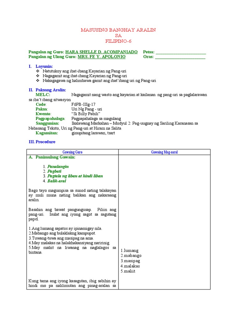 A Detailed Lesson Plan | PDF