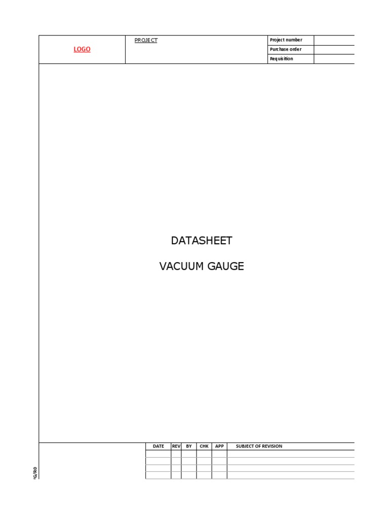 Datasheet Vacuum Gauge: Project Project Number Purchase Order ...