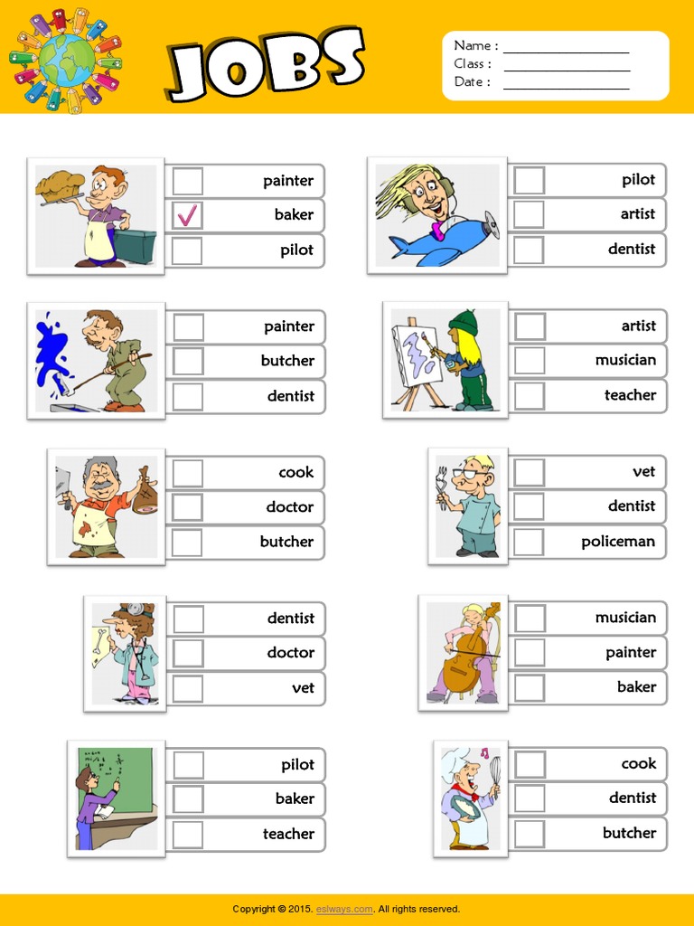 Jobs Esl Vocabulary Multiple Choice Worksheet For | PDF