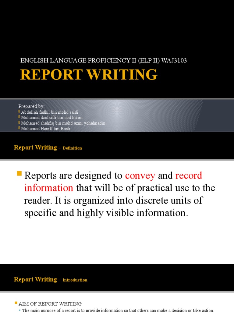Report Writing: English Language Proficiency Ii (Elp Ii) Waj3103 ...