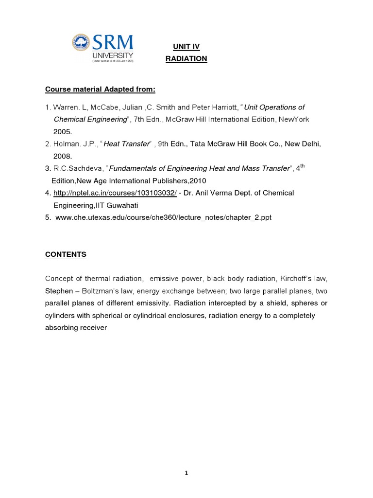 Unit IV Radiation | PDF | Electromagnetic Radiation | Thermodynamics