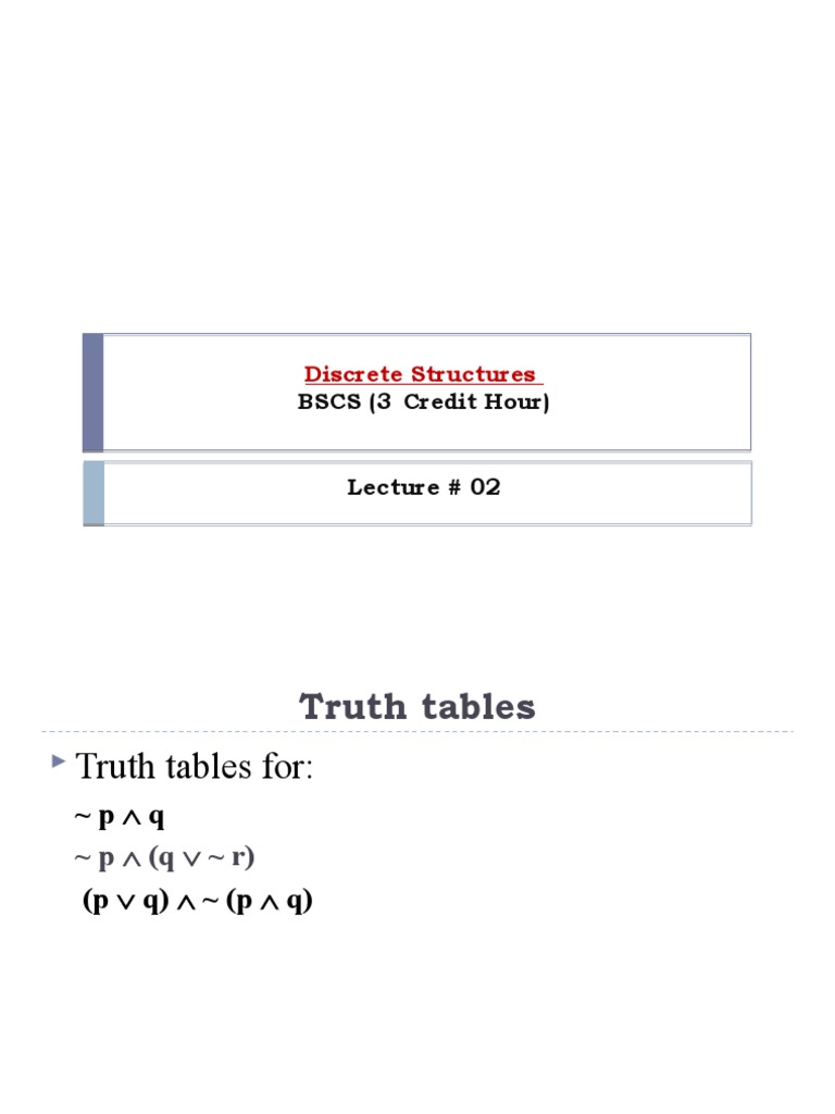 Discrete Structures: Bscs (3 Credit Hour) | Download Free PDF | Contradiction | Truth