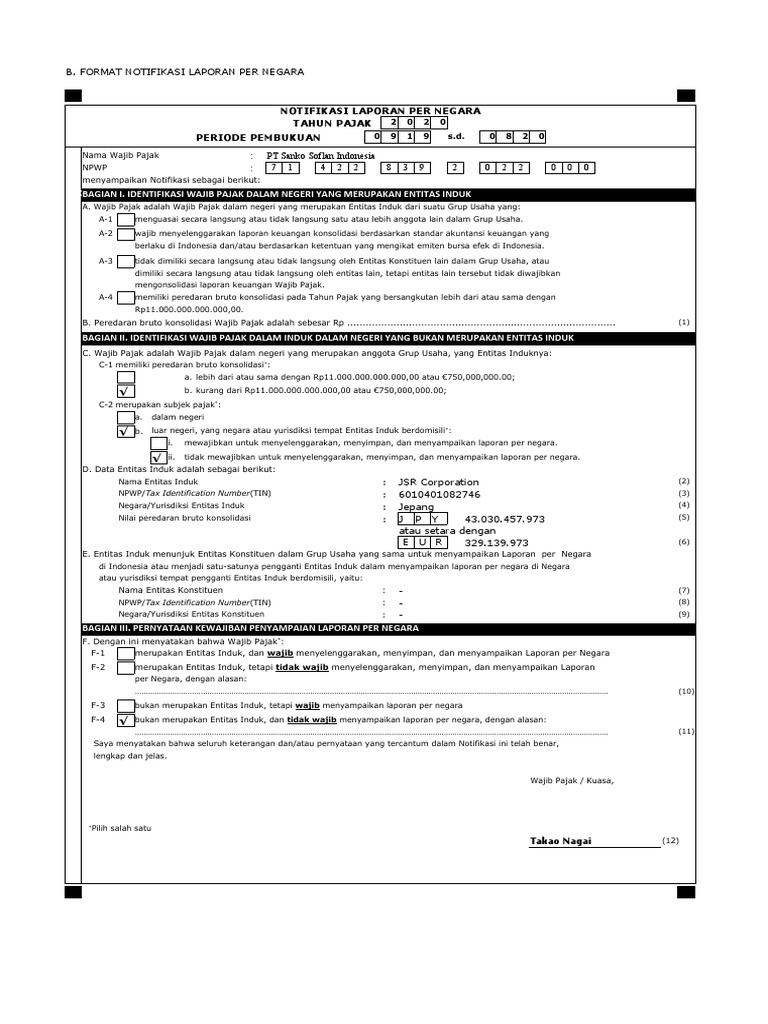 Notifikasi CBCR 2019 Sesuai PER-29 2017 PT Sanko | PDF