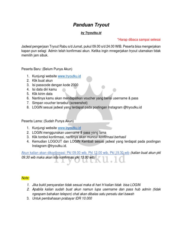 Panduan Tryout | PDF