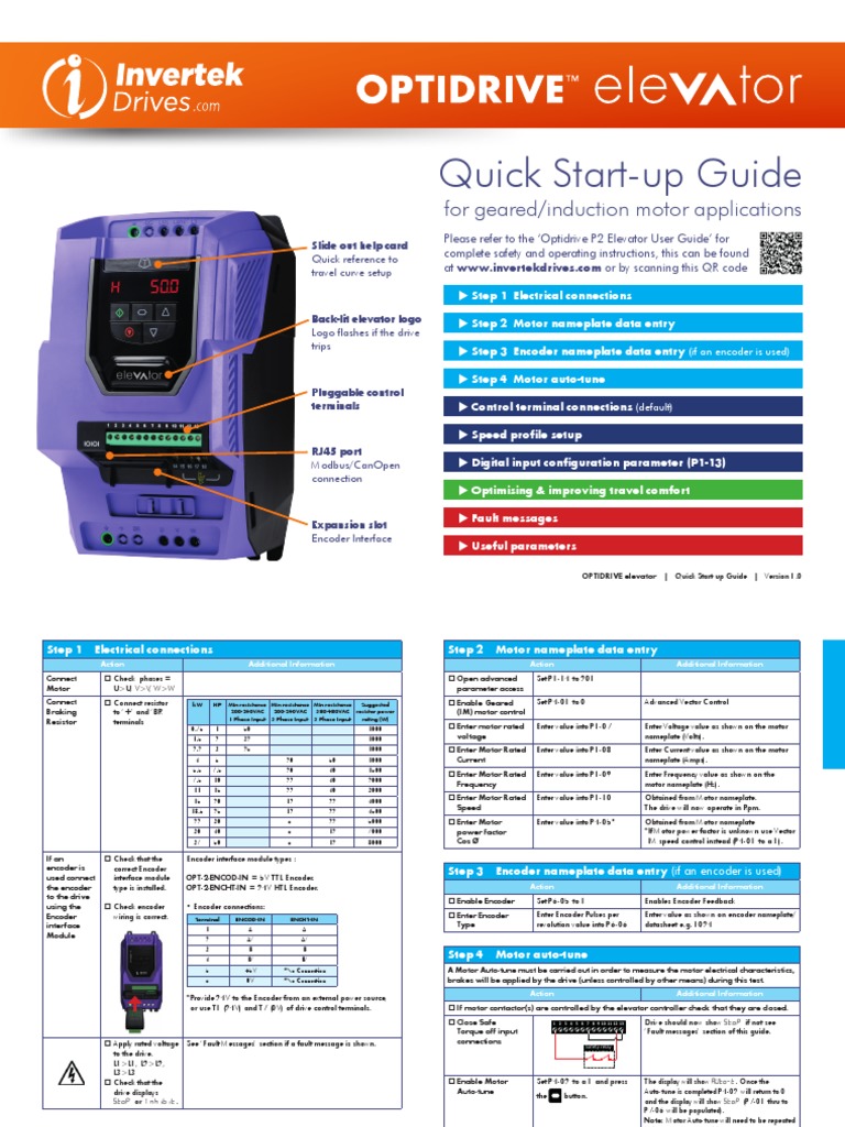Optidrive Elevator Quick Start-Up Guide V1.00 | PDF | Electric Motor ...