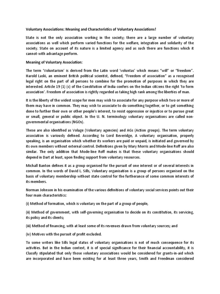 Voluntary Associations: Meaning and Characteristics of Voluntary ...