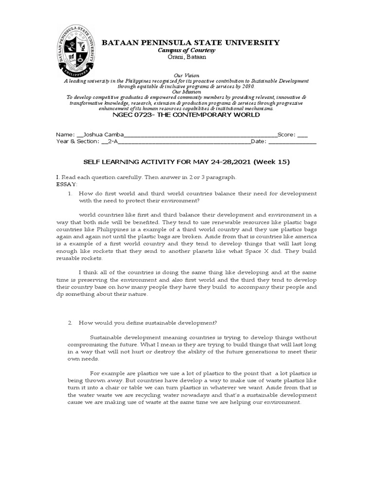 Self Learning Activity 14 in NGEC 0723 (TCW) AY 2020-2021 | PDF ...